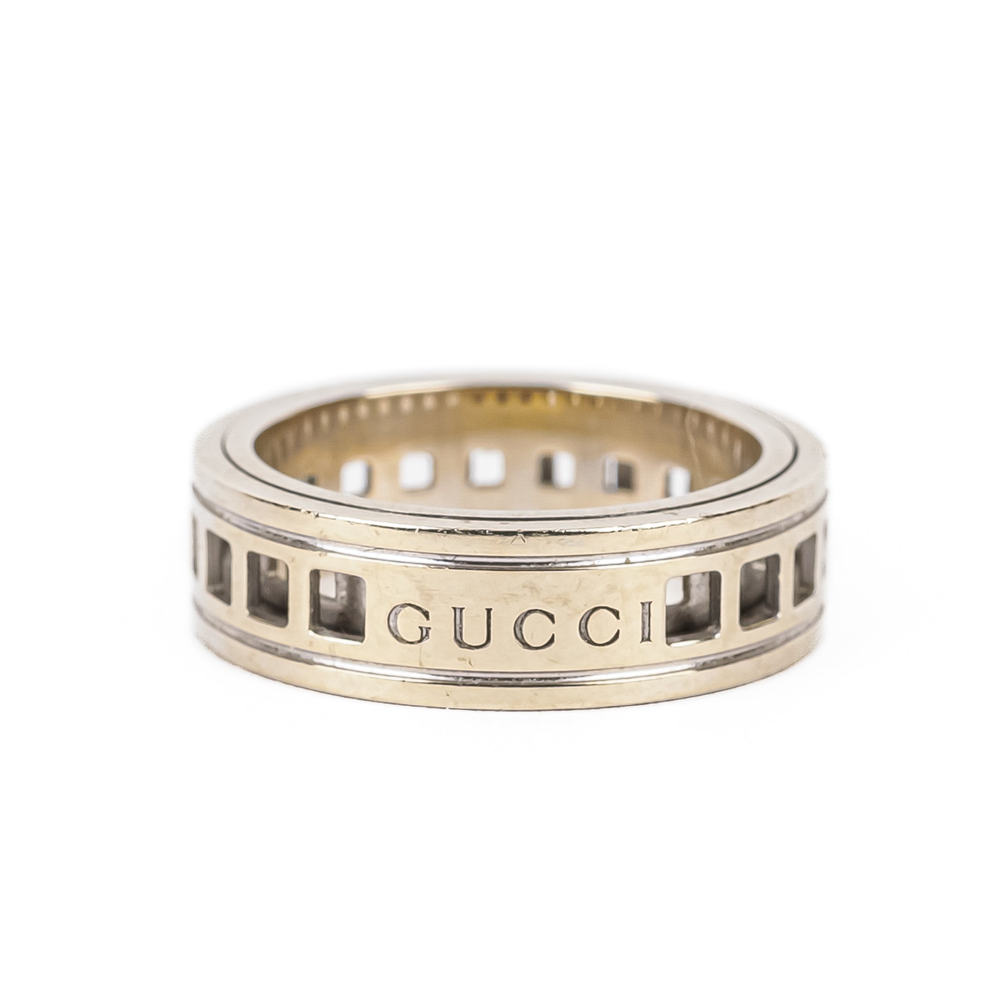 GUCCI 18K White Gold Spinner Ring - Around The Block