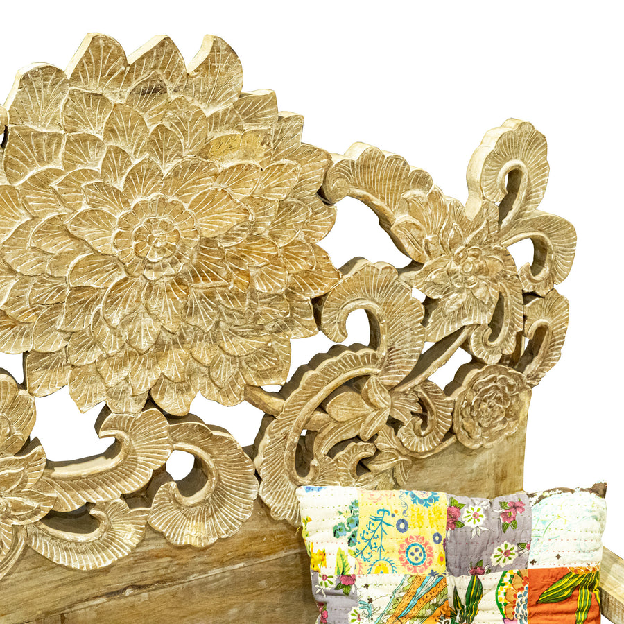 Carved Wooden Bench With Quilted Cushions - Around The Block