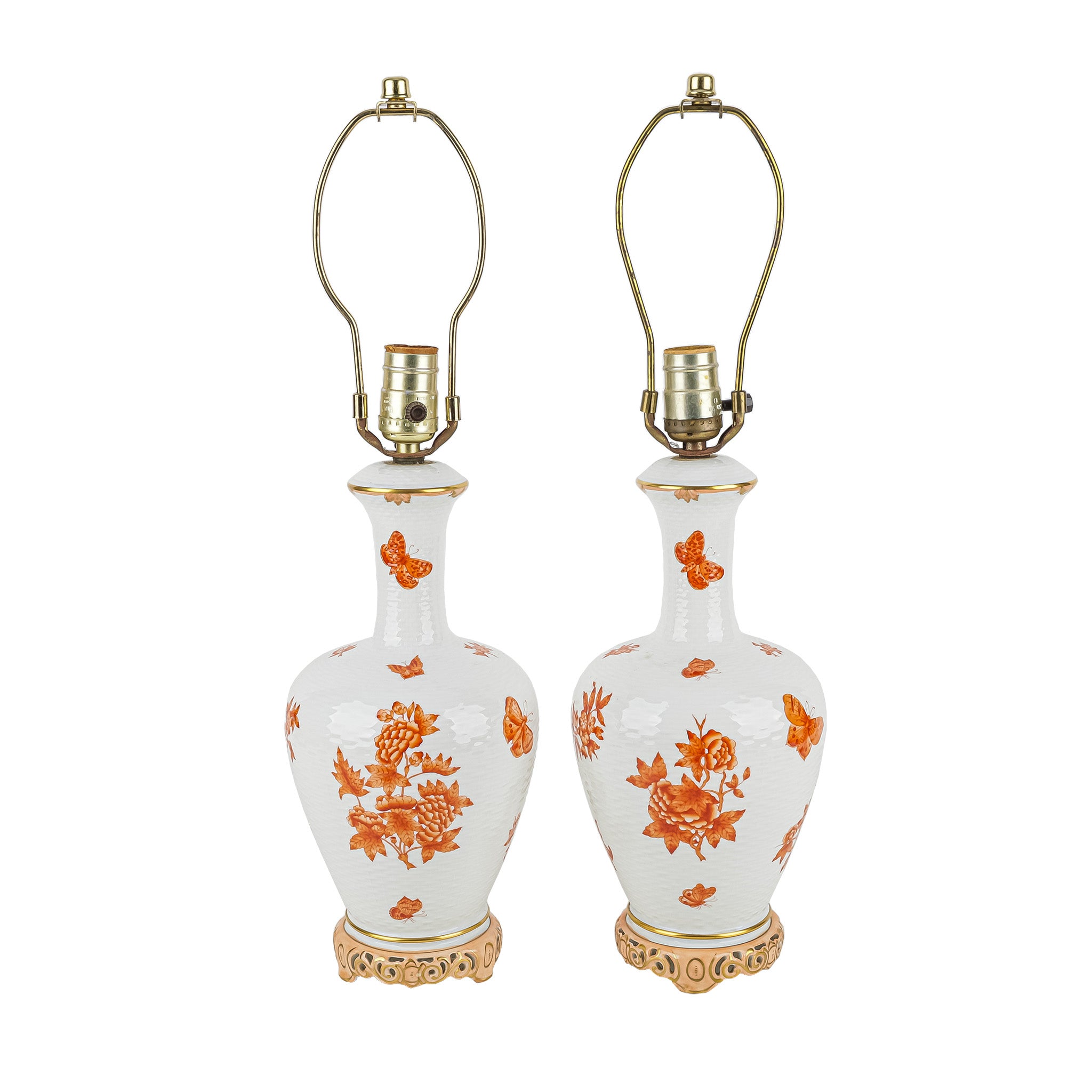 PAIR HEREND Chinese Bouquet Rust Lamps - Around The Block
