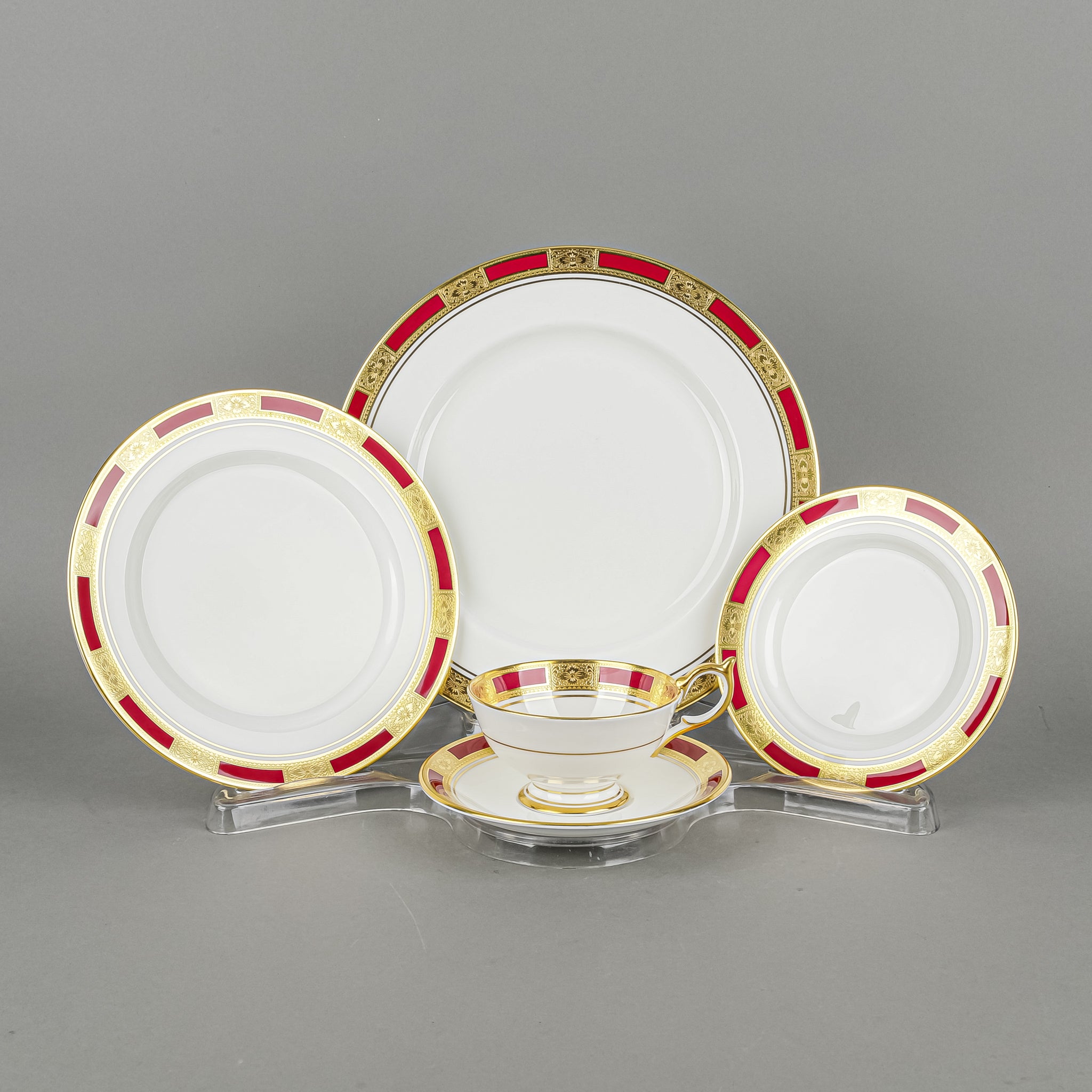AYNSLEY Empress Maroon 8509 9 Place Settings Plus Extras - Around The Block