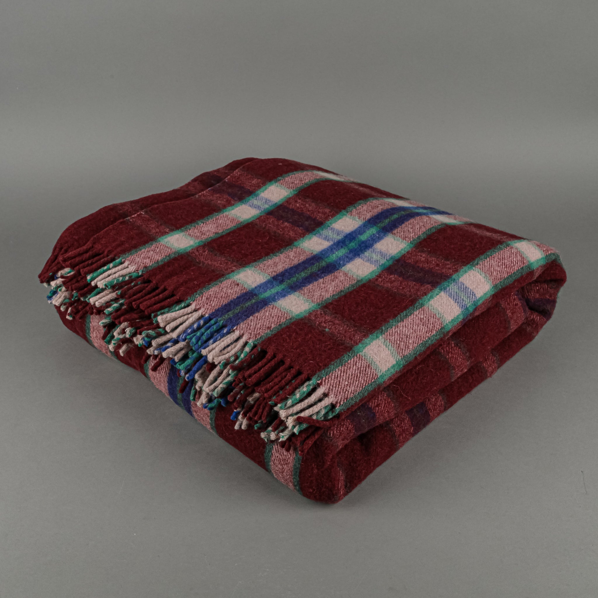Blue Red Green Plaid Wool Blanket - Around The Block