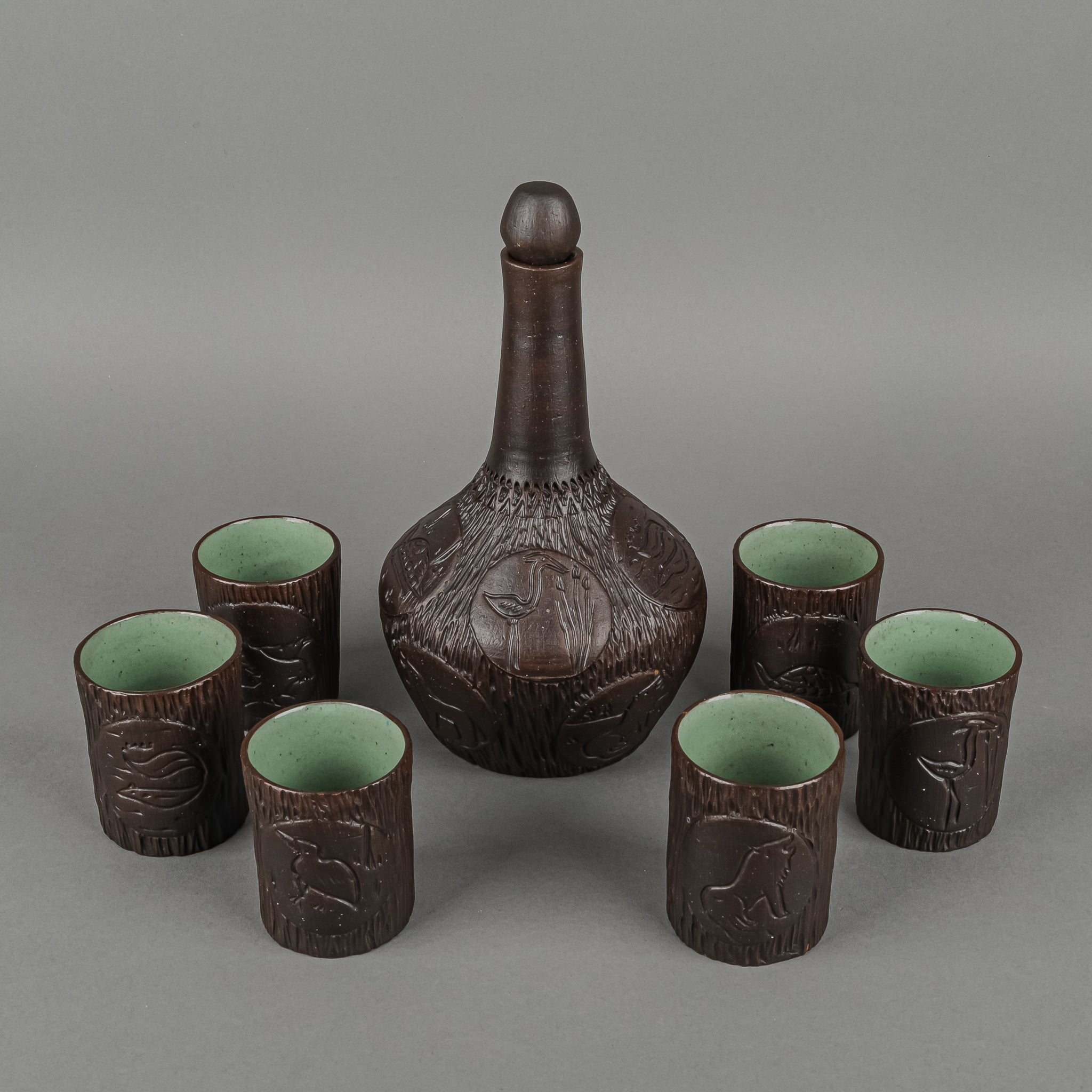 Dee Martin Six Nations Kanyengeh Pottery Decanter And Cups - 8 Pieces ...