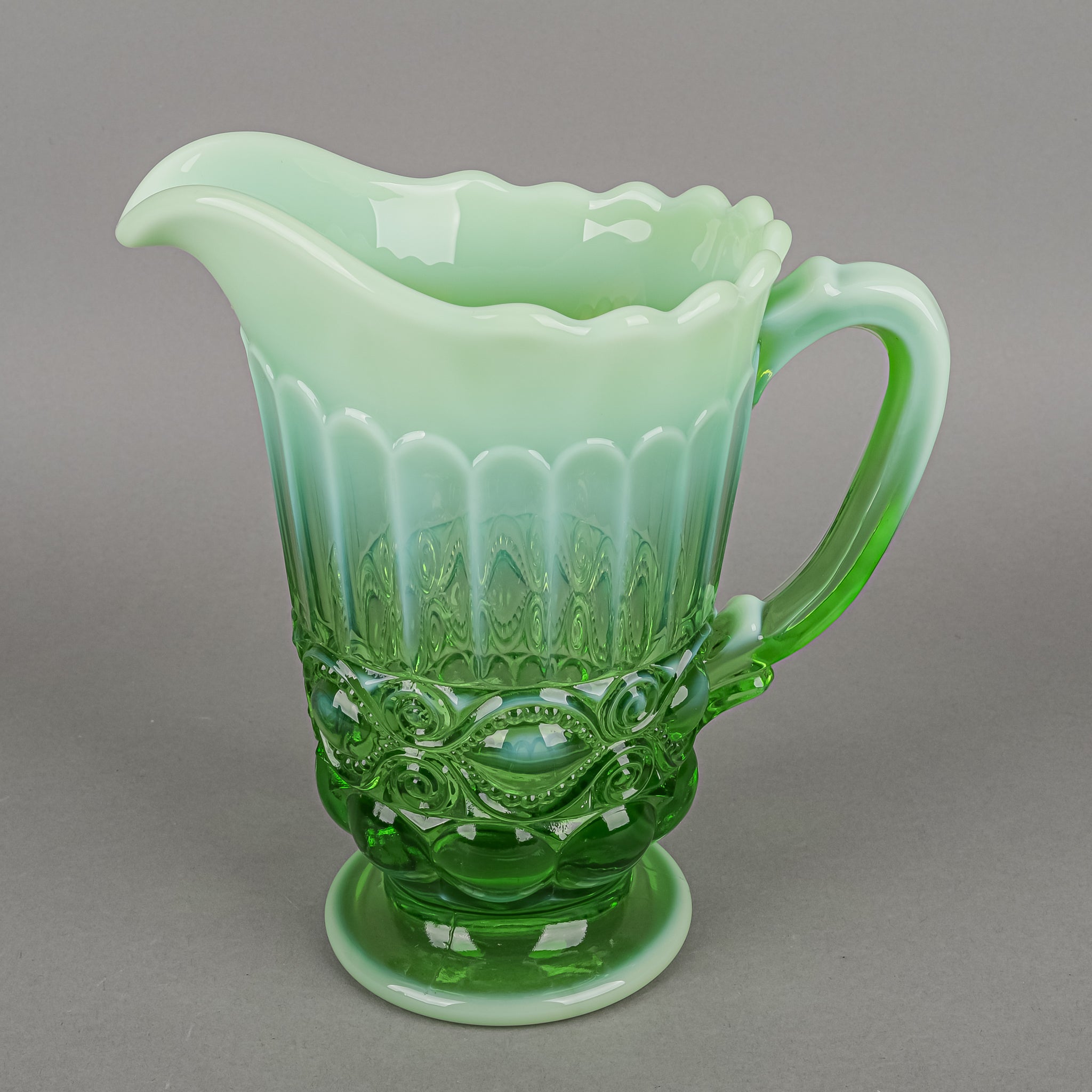 MOSSER GLASS Eye Winker Green Opal Glass Jug/Pitcher - Around The Block