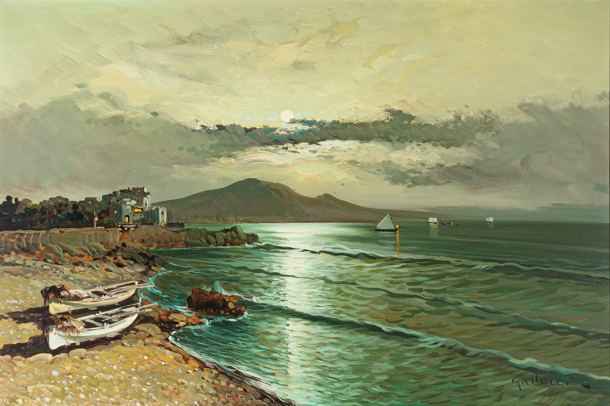 Gallucci - Seascape With Boats In Moonlight - Around The Block