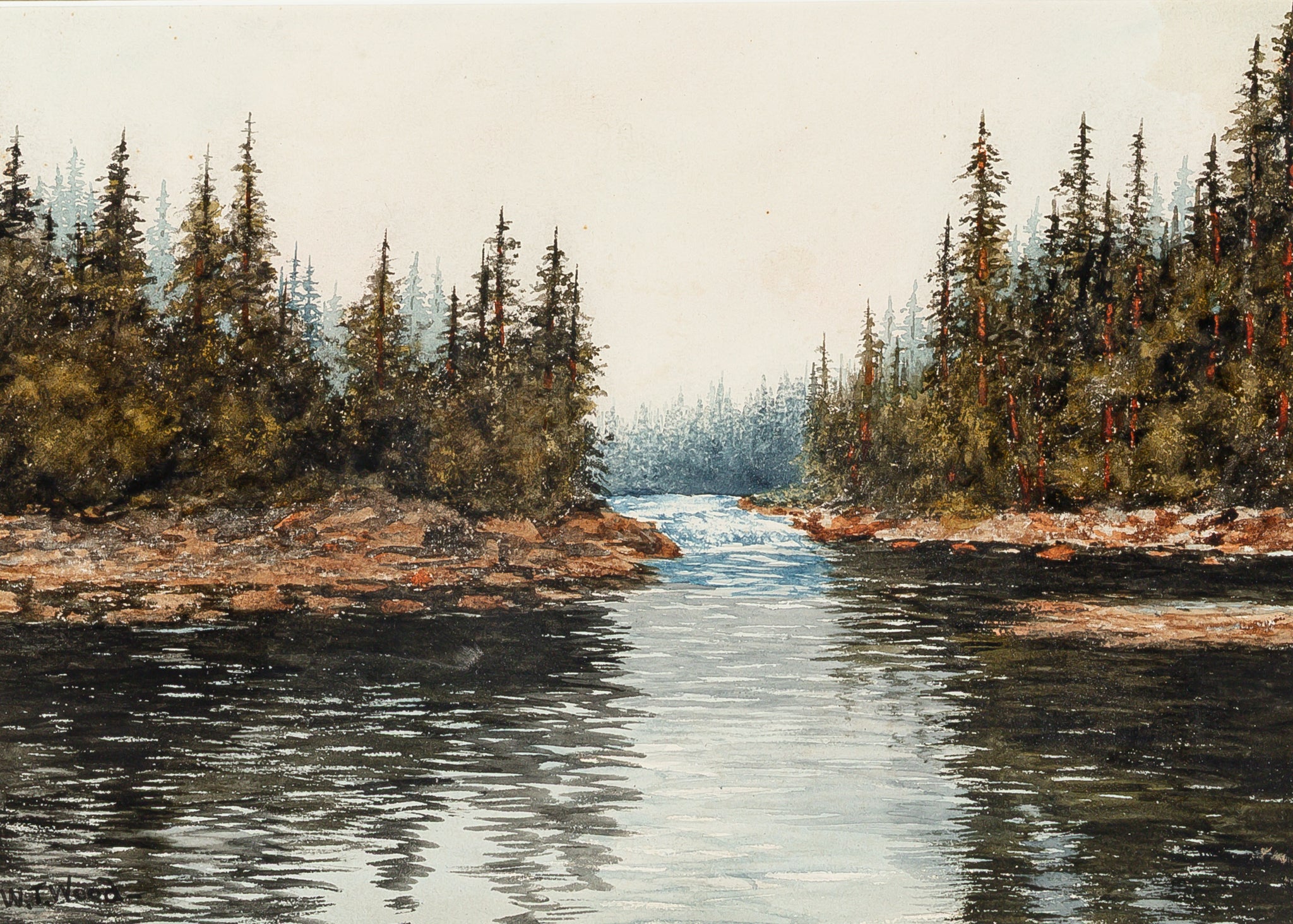William Thomas Wood (Canadian 20th C) River Scene W/Spruces - Around ...