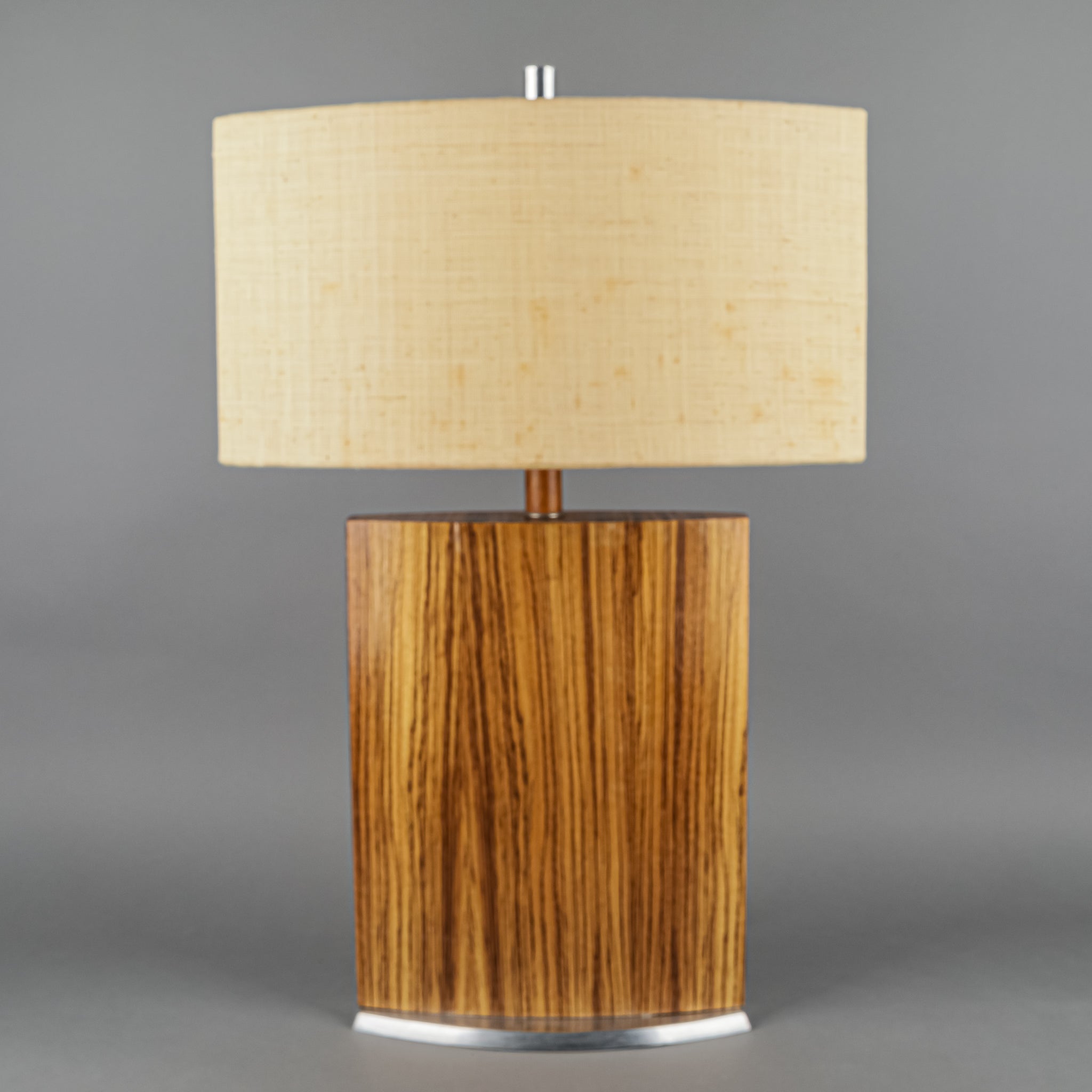 Vintage Zebrawood Lamp on Aluminum Base With Shade - Around The Block