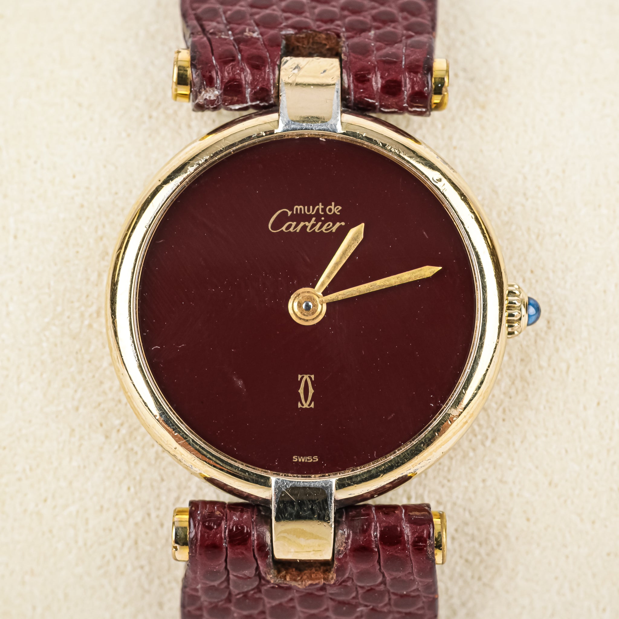 CARTIER Must De Cartier 925 Vermeil Watch - Burgundy - Around The Block