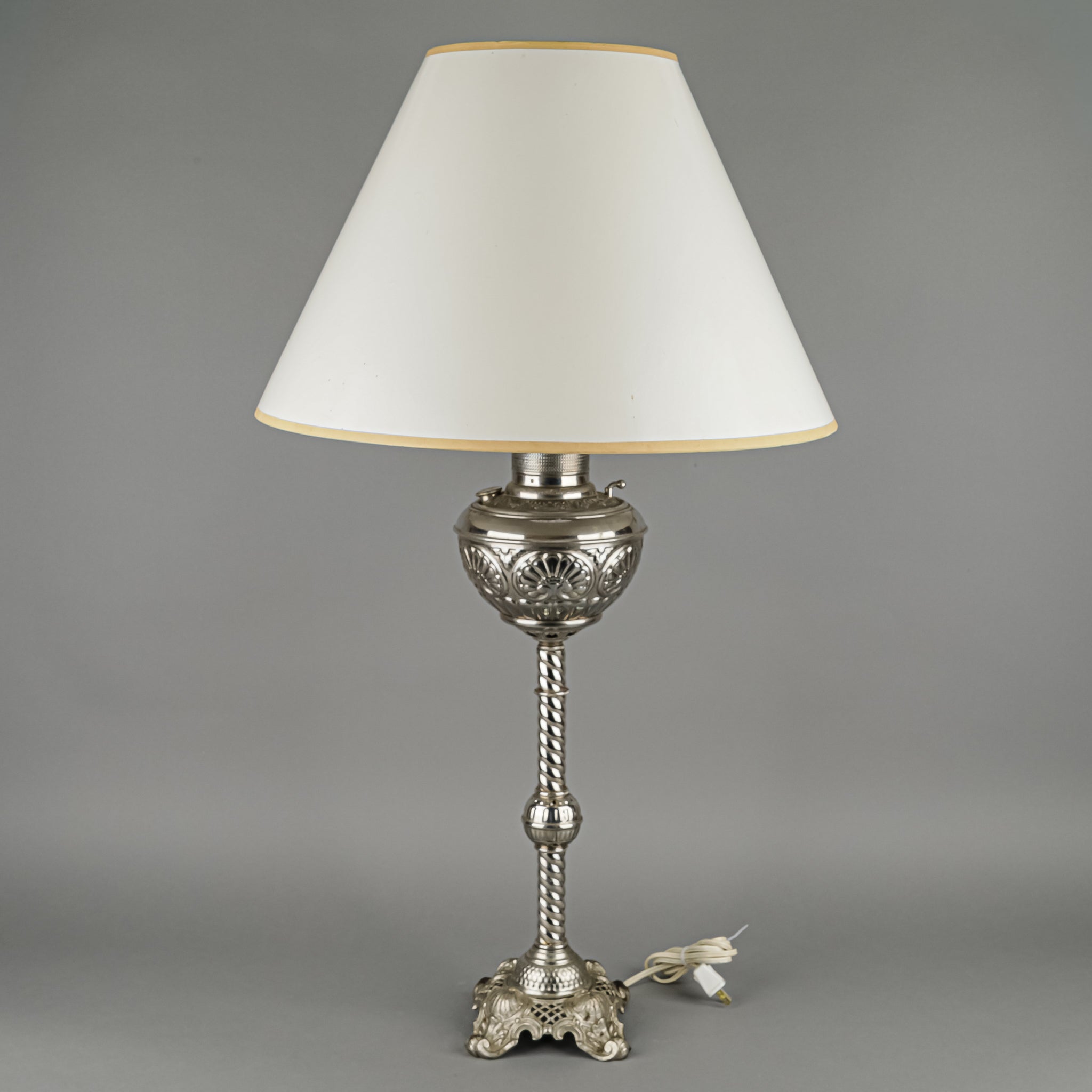 CHARLES PARKER Converted Nickel Plated Oil Lamp With Shade - Around The ...