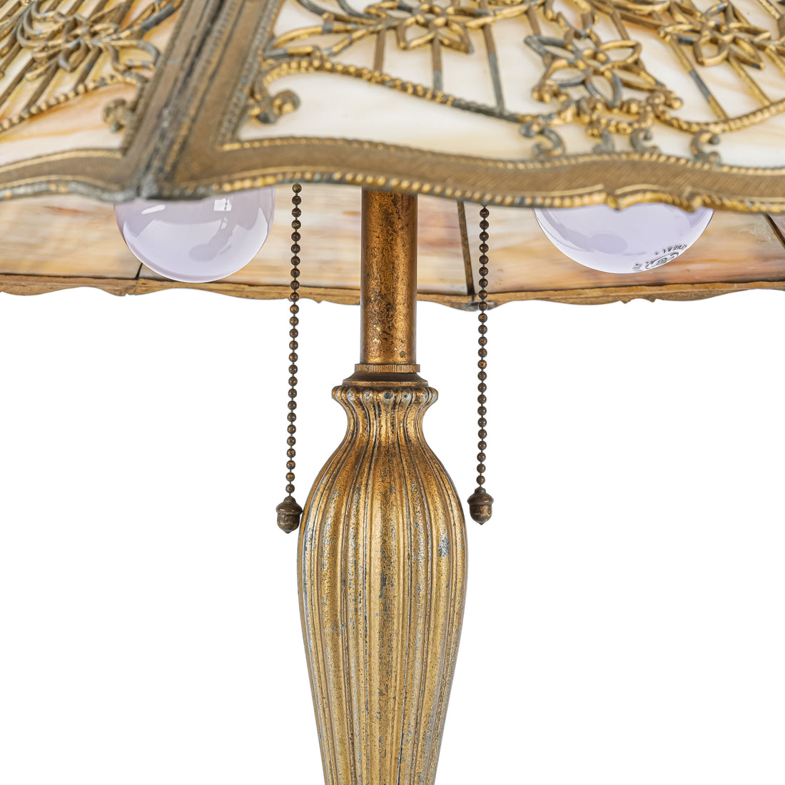 Vintage Cast Metal Lamp w/Slag Glass Shade - Around The Block