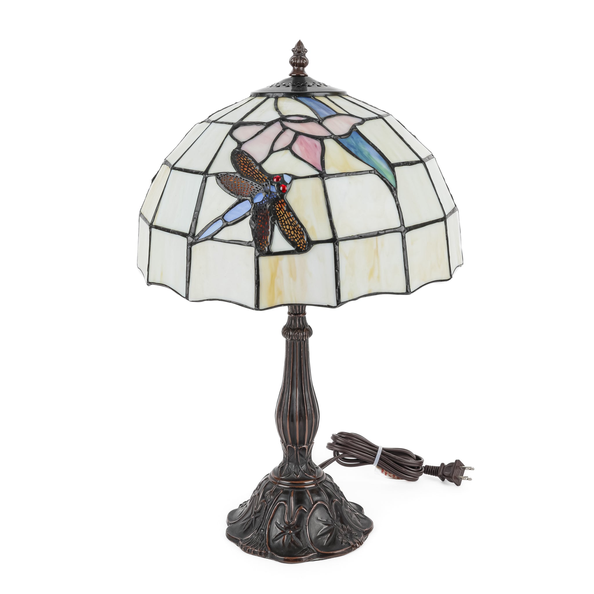 Small Bronze Finish Cast Metal Tiffany Style Lamp - Around The Block