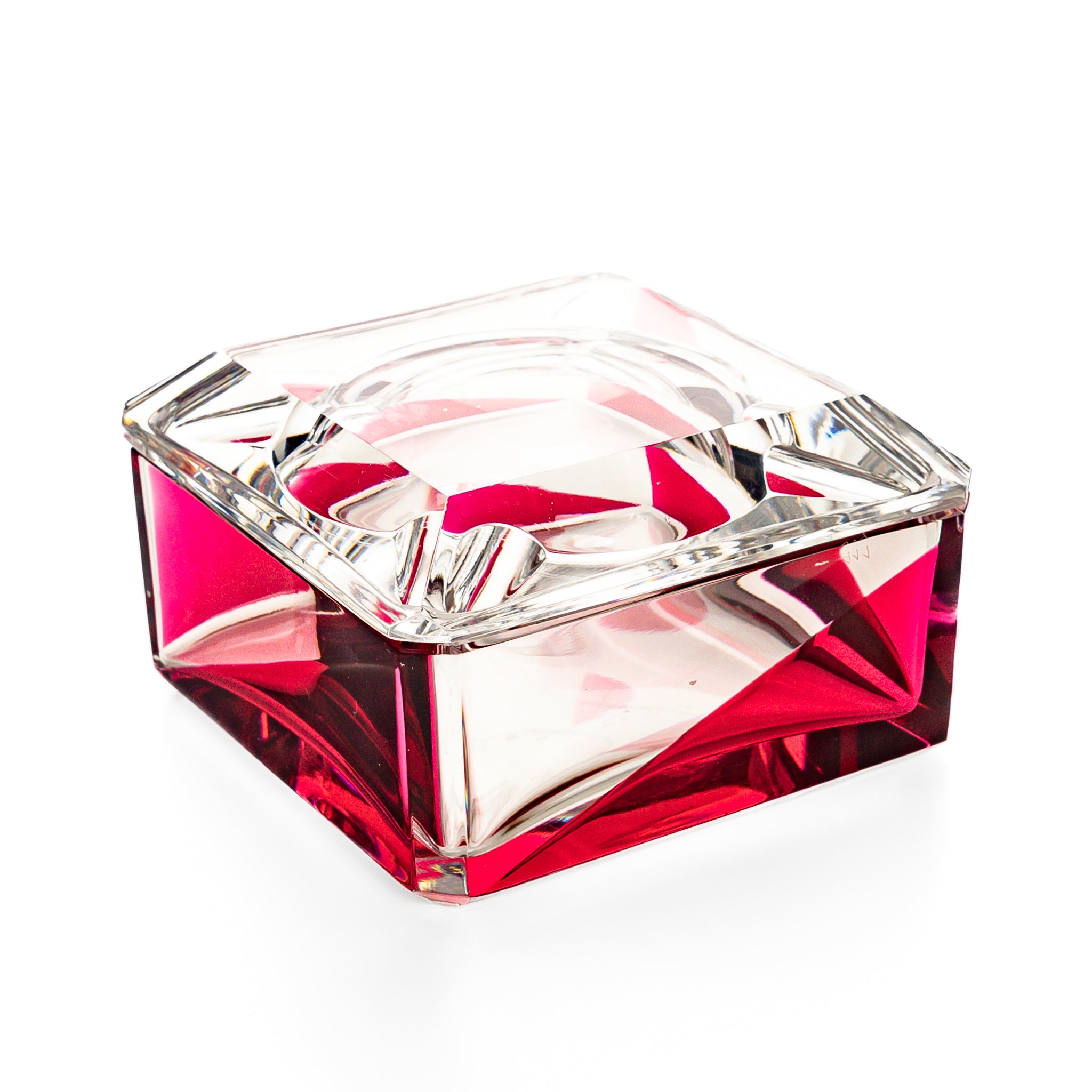 VAL SAINT LAMBERT Crystal Square Ashtray/Cigarette Box Red - Around The ...
