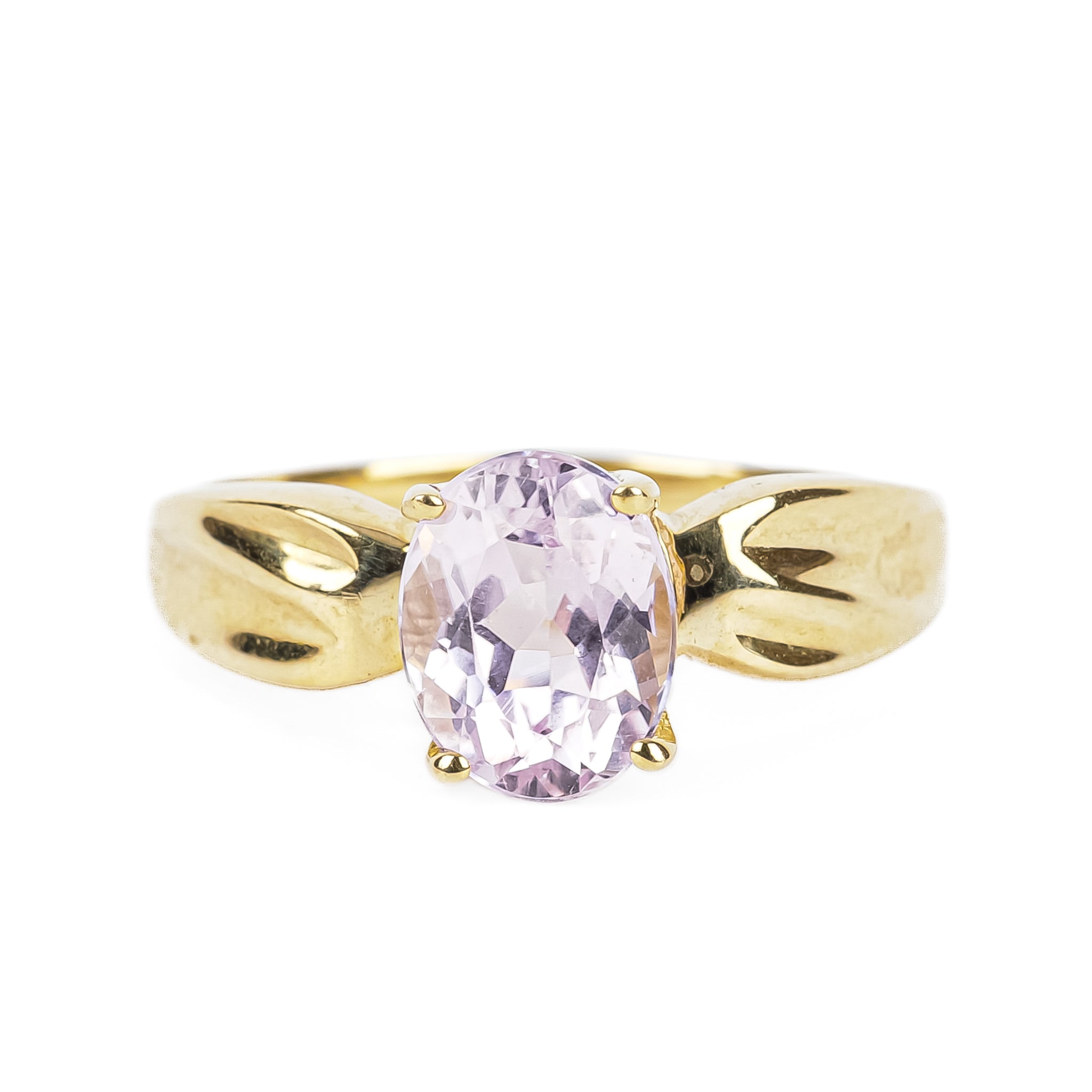 14K Yellow Gold Oval Faceted Spodumene Kunzite Ring - Around The Block