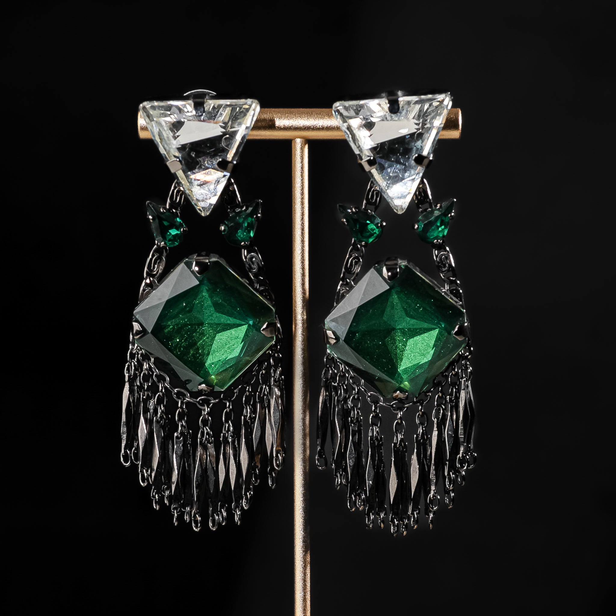 ERICKSON BEAMON Clear Green Crystal Fringe Drops - Around The Block