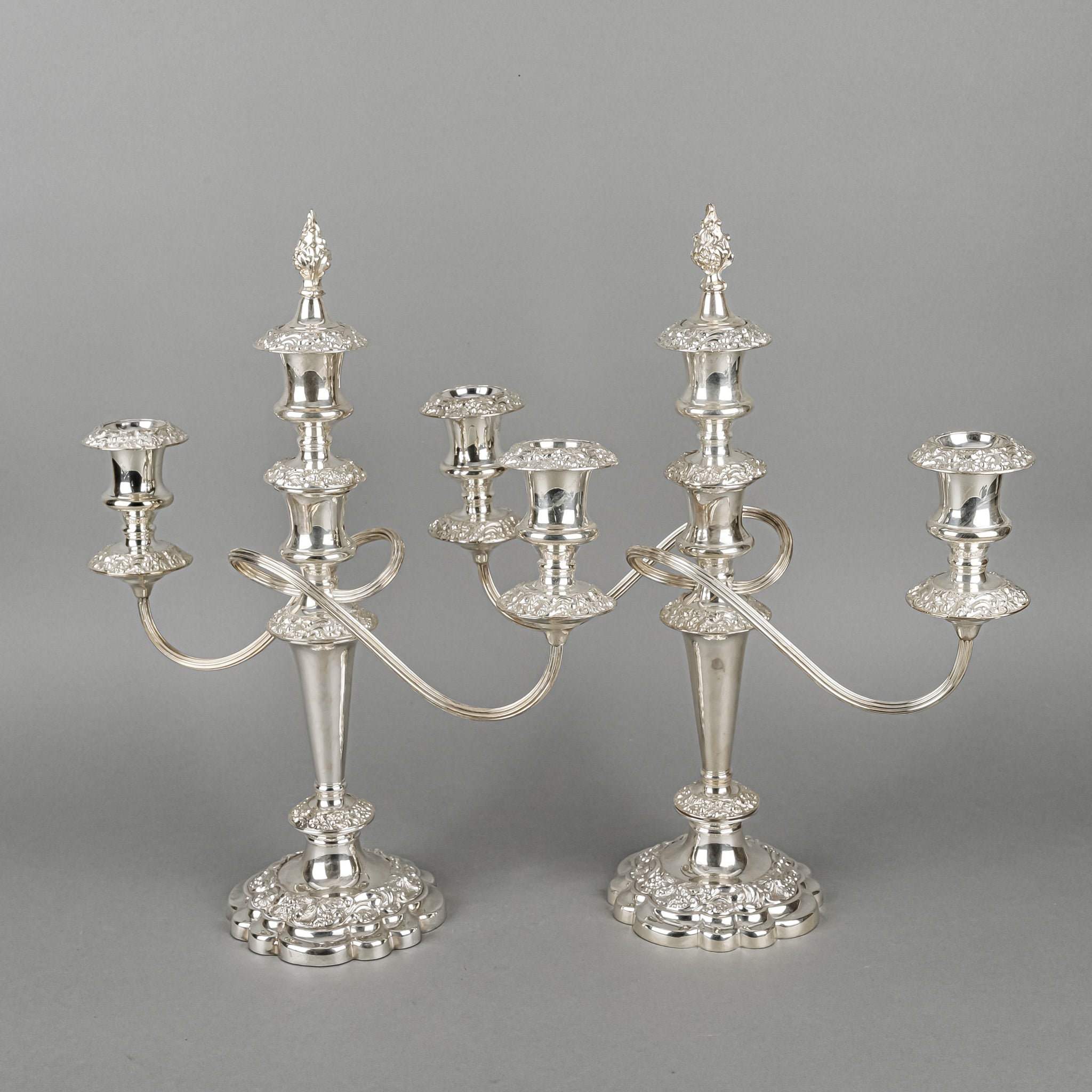 BIRKS Regency Plate Silver Plate 3 Light Convertible Candelabras Set o ...