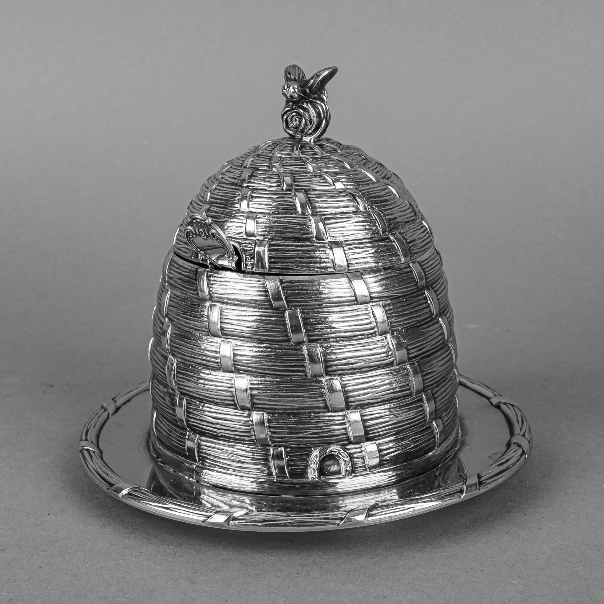 CORBELL & CO Silverplate Lidded Honey Pot w/Glass Insert & Spoon ...