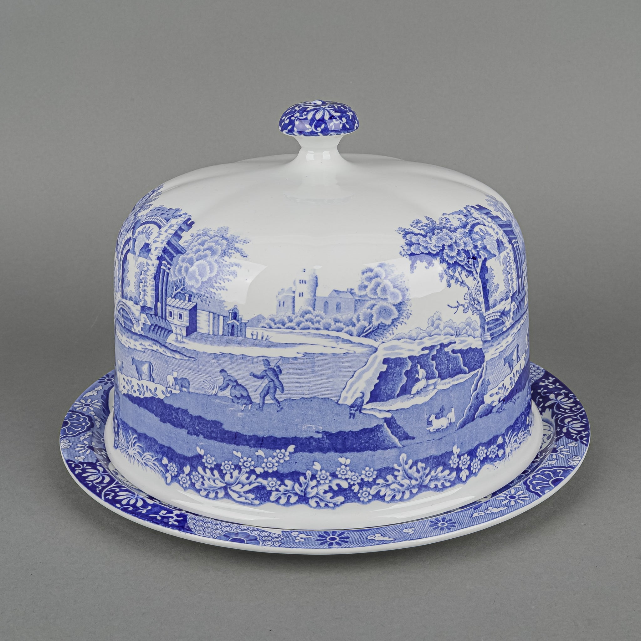 SPODE Blue Italian Cake/Cheese Dome & Plate - Around The Block