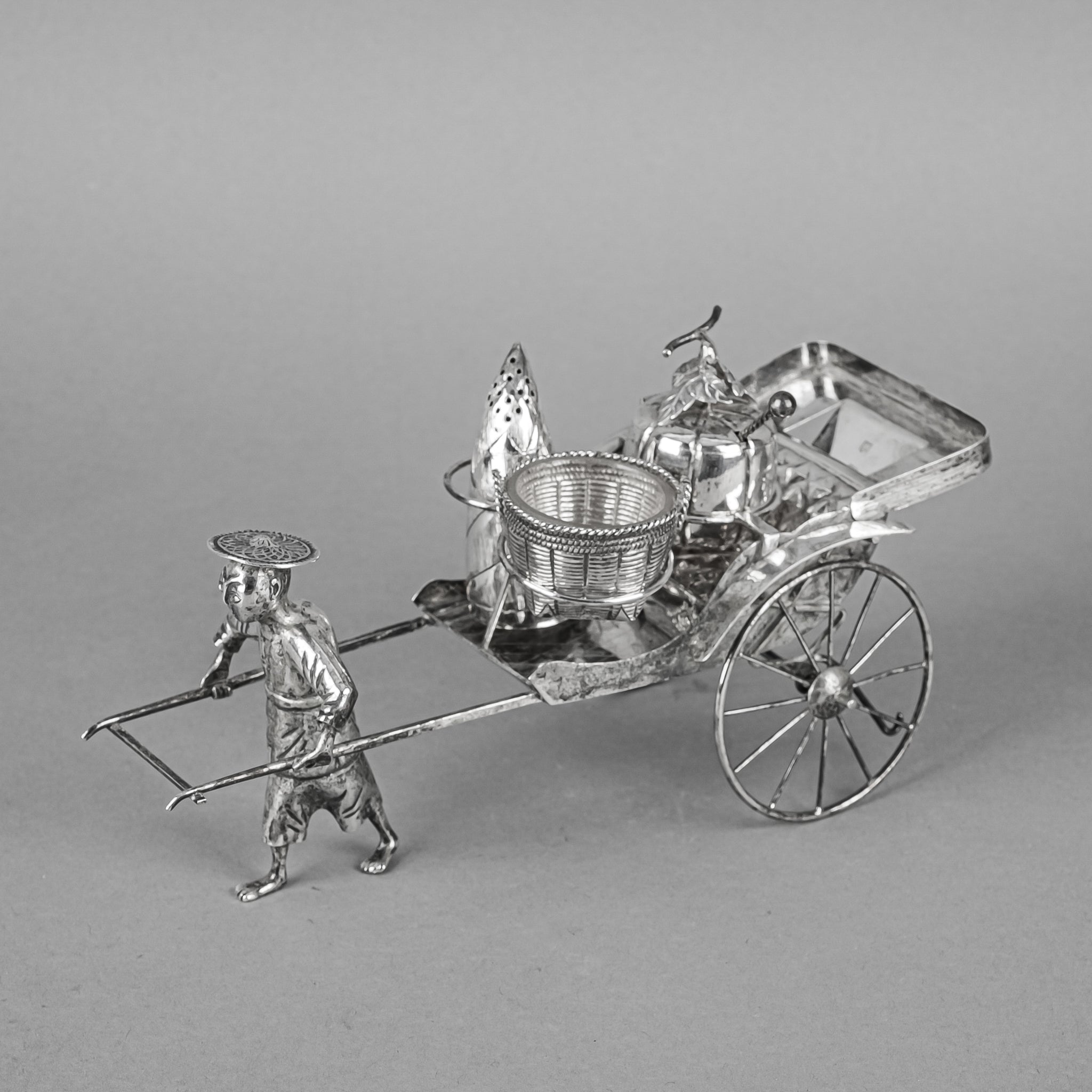 Chinese Export Silver Rickshaw Condiment Set - Around The Block