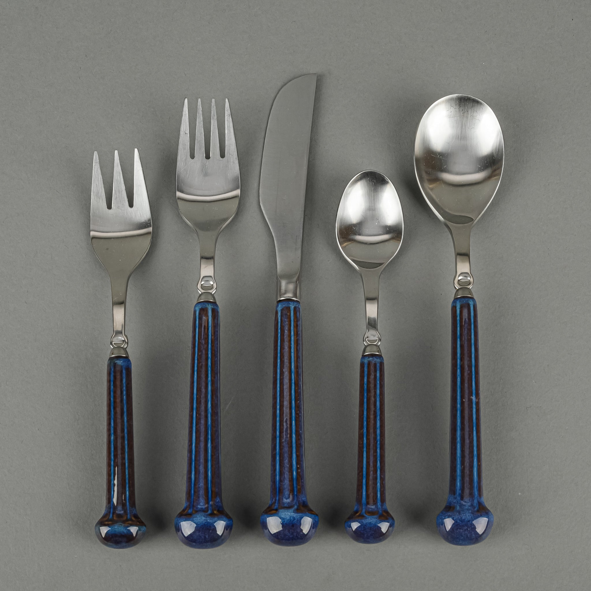 DENBY Regency Blue Ceramic Handle Stainless Steel Flatware 36 Pieces ...