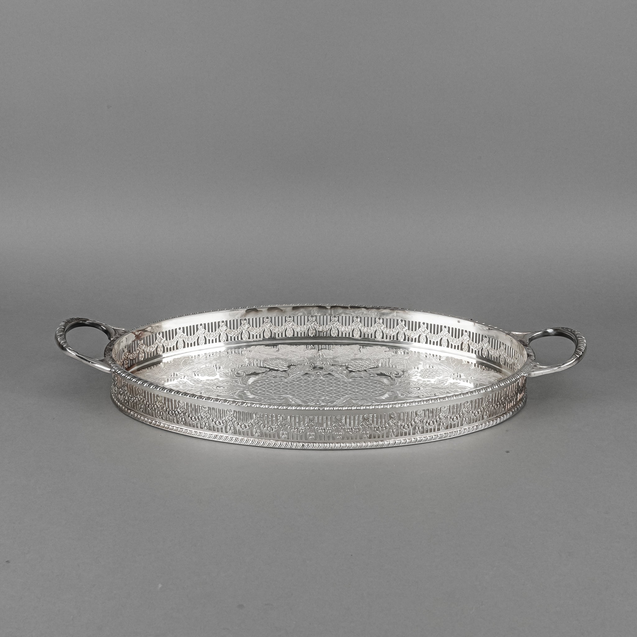 VINERS Old Sheffield Plate Reproduction Silverplate Oval Gallery Tray ...